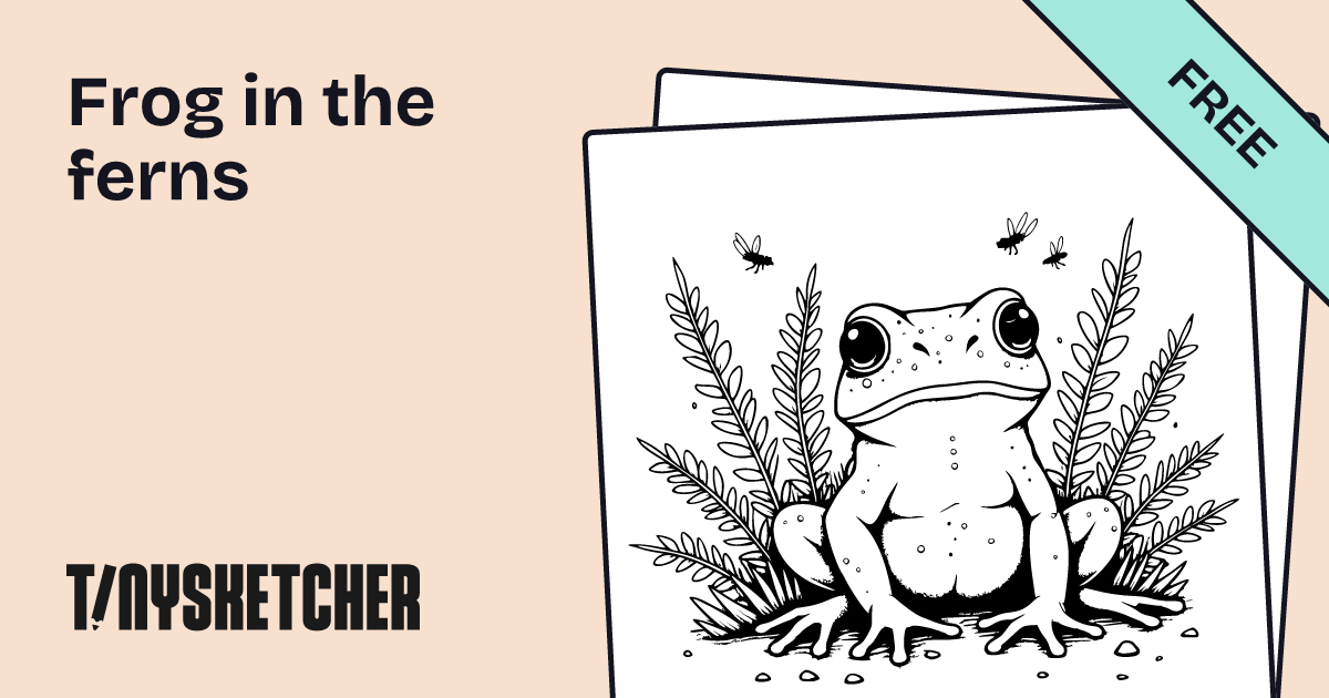 Frog in the ferns Coloring Page | Free Printables | Tiny Sketcher