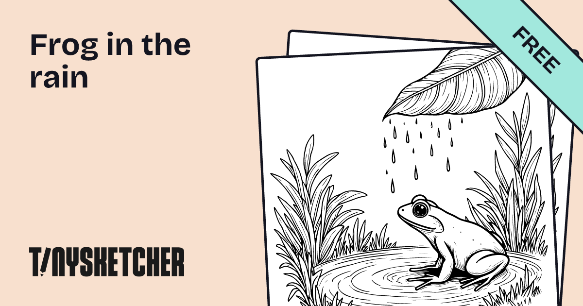 Frog in the rain Coloring Page | Free Printables | Tiny Sketcher