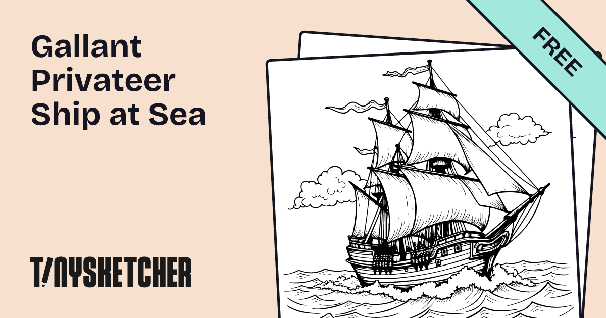 Gallant Privateer Ship at Sea Coloring Page | Free Printables | Tiny ...