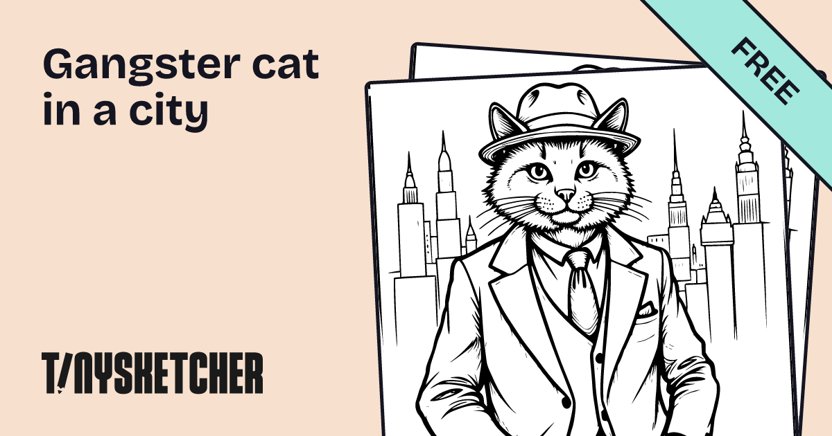 Gangster cat in a city Coloring Page | Free Printables | Tiny Sketcher