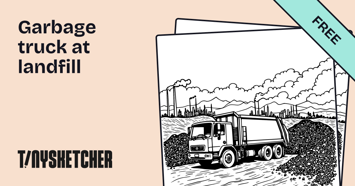 Garbage truck at landfill Coloring Page | Free Printables | Tiny Sketcher