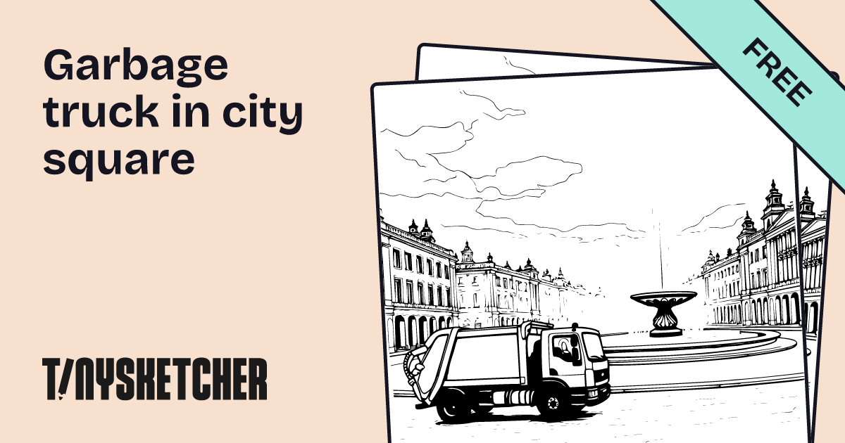Garbage truck in city square Coloring Page | Free Printables | Tiny ...