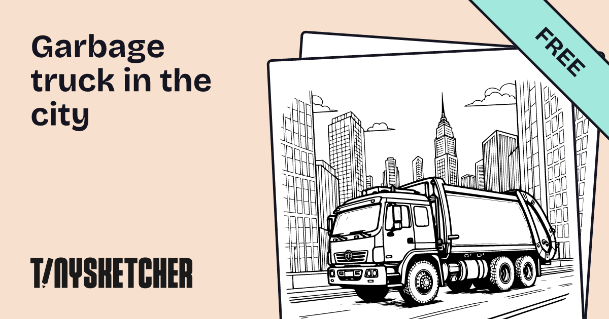 Garbage truck in the city Coloring Page | Free Printables | Tiny Sketcher