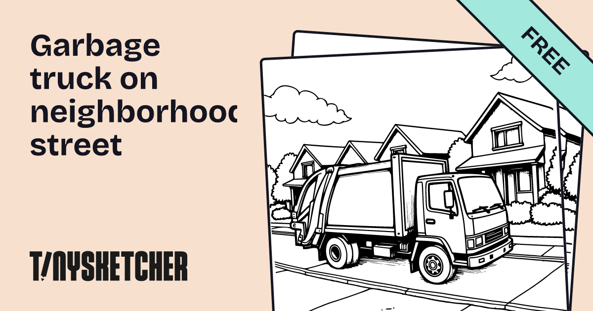 Garbage truck on neighborhood street Coloring Page | Free Printables ...