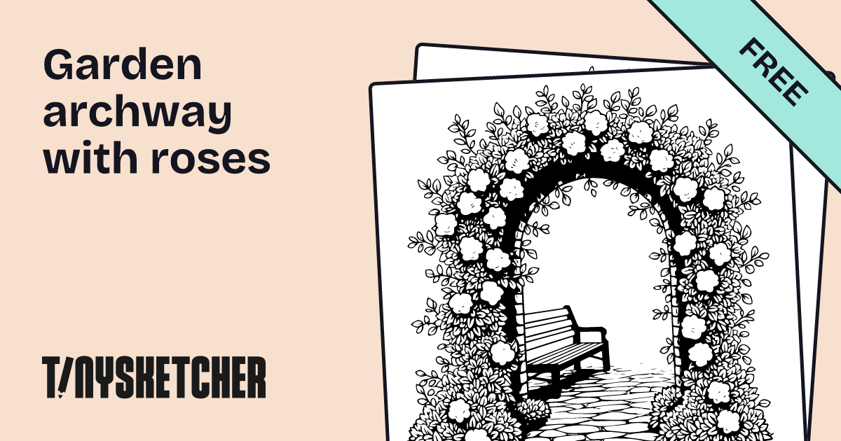 Garden archway with roses Coloring Page | Free Printables | Tiny Sketcher