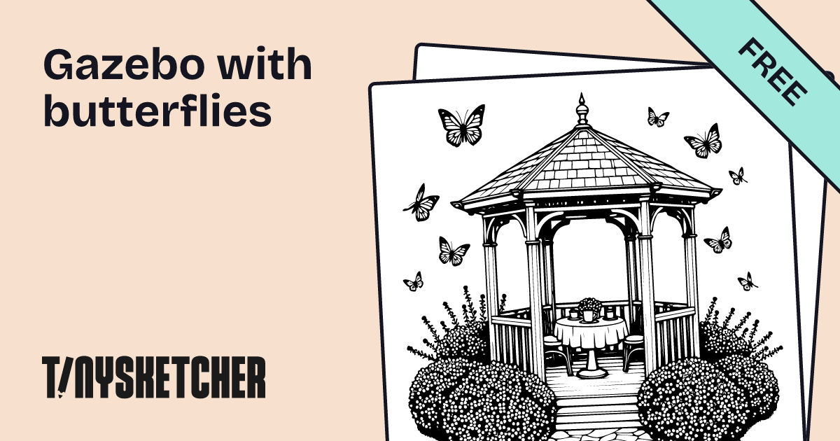 Gazebo with butterflies Coloring Page | Free Printables | Tiny Sketcher