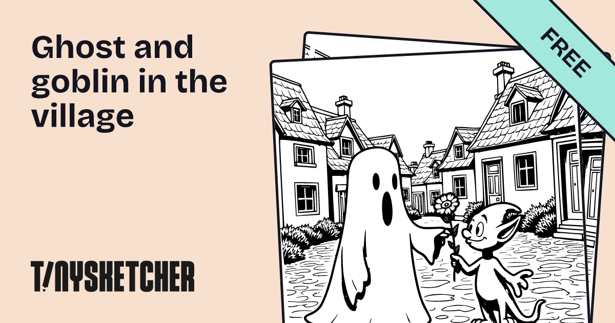 Ghost and goblin in the village Coloring Page | Free Printables | Tiny ...