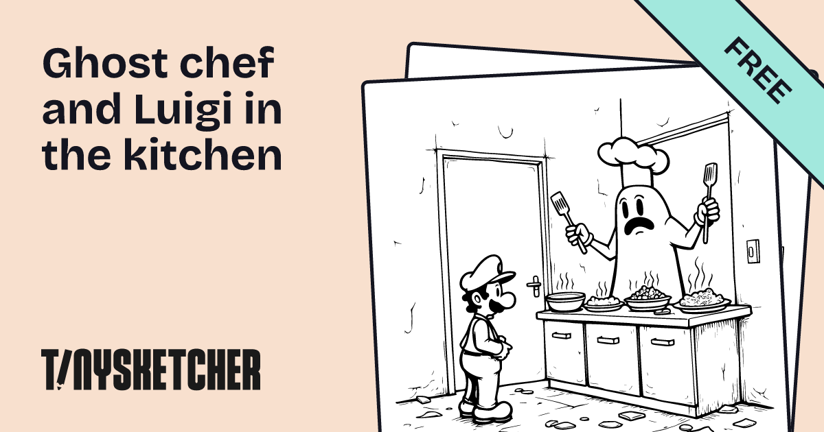 Ghost chef and Luigi in the kitchen Coloring Page | Free Printables ...