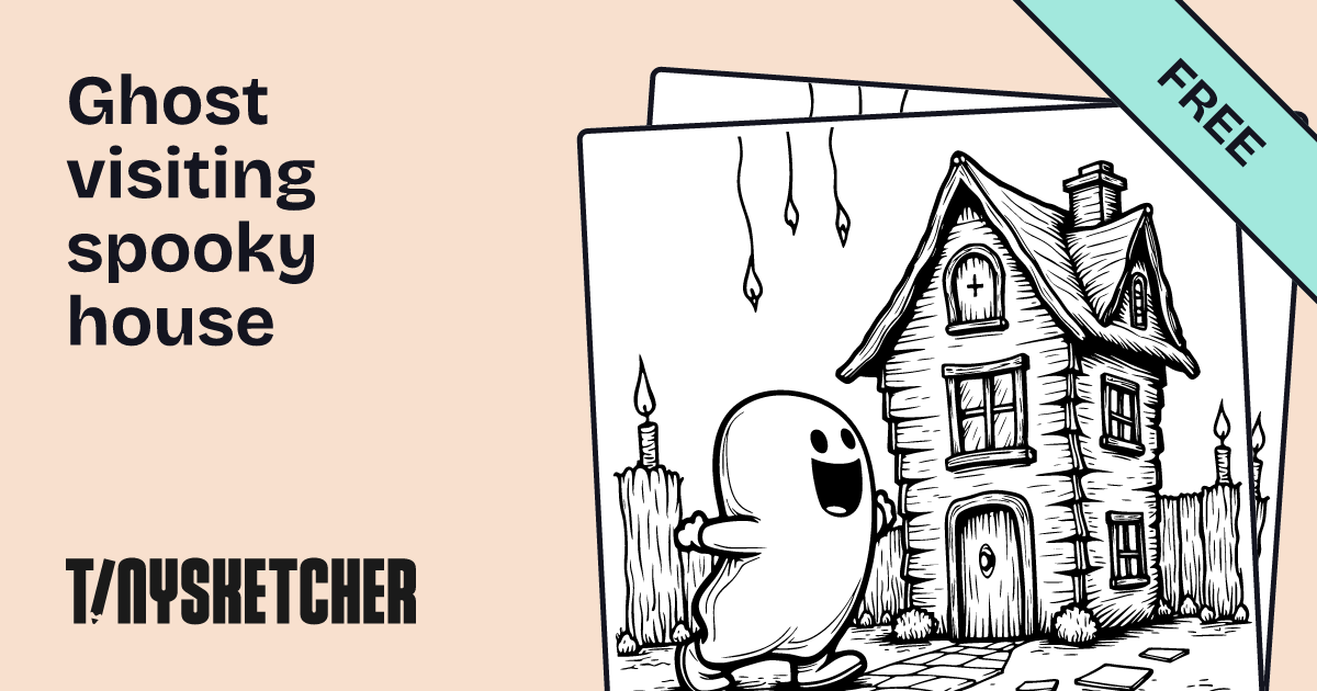 Ghost visiting spooky house Coloring Page | Free Printables | Tiny Sketcher