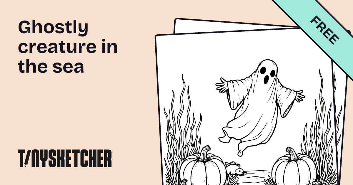 Ghostly creature in the sea Coloring Page | Free Printables | Tiny Sketcher
