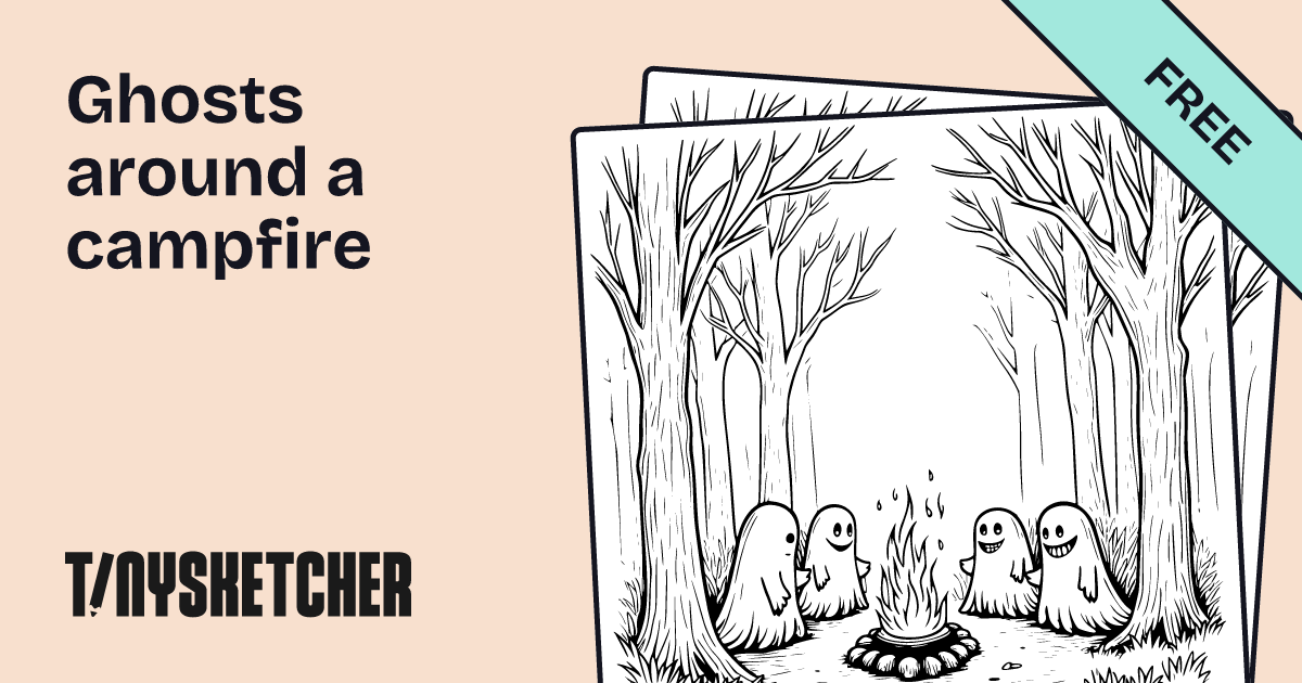Ghosts around a campfire Coloring Page | Free Printables | Tiny Sketcher