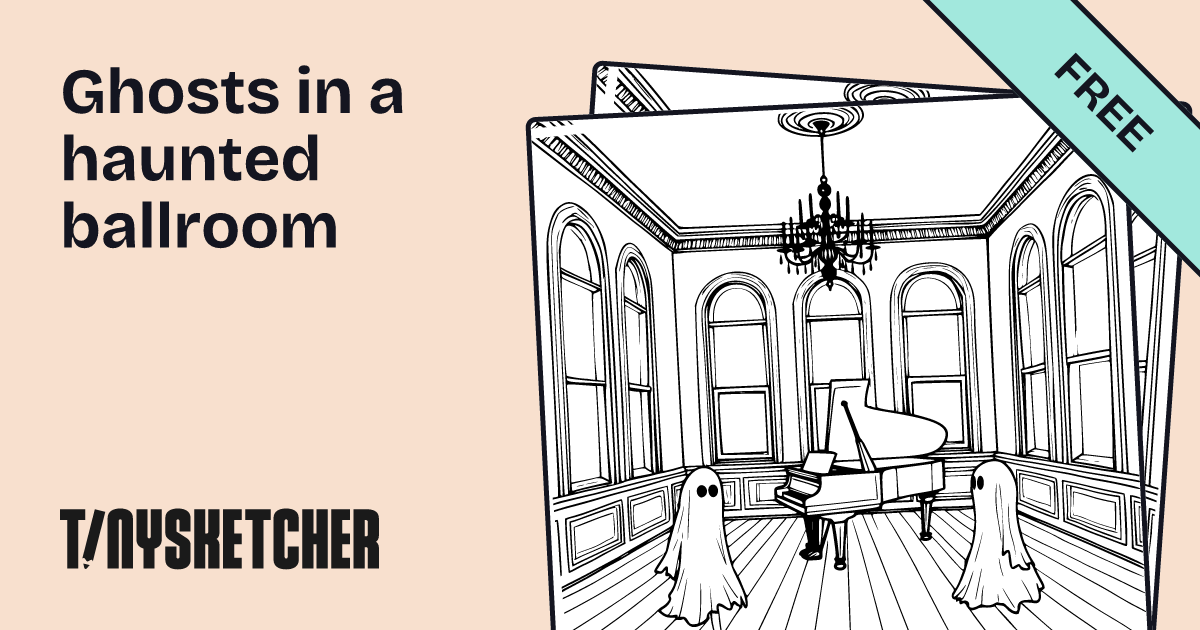 Ghosts in a haunted ballroom Coloring Page | Free Printables | Tiny ...