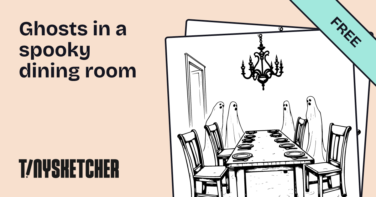 Ghosts in a spooky dining room Coloring Page | Free Printables | Tiny ...