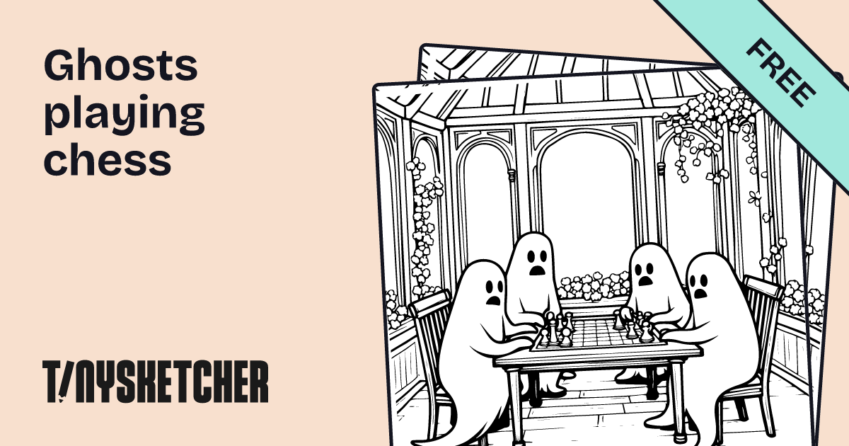 Ghosts playing chess Coloring Page | Free Printables | Tiny Sketcher