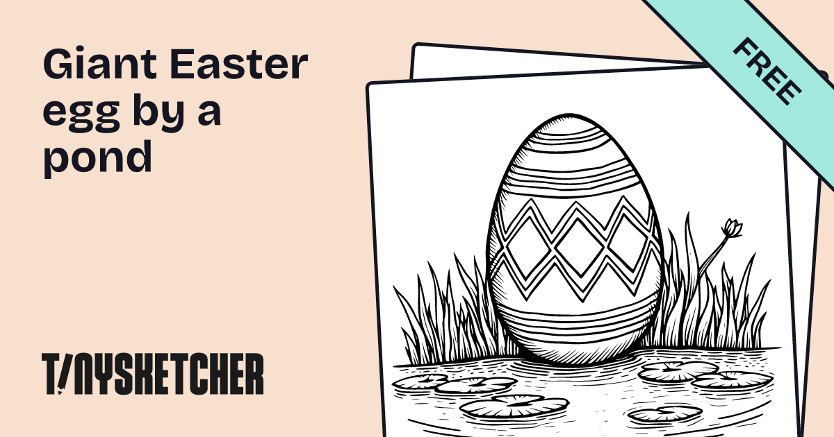 Giant Easter egg by a pond Coloring Page | Free Printables | Tiny Sketcher
