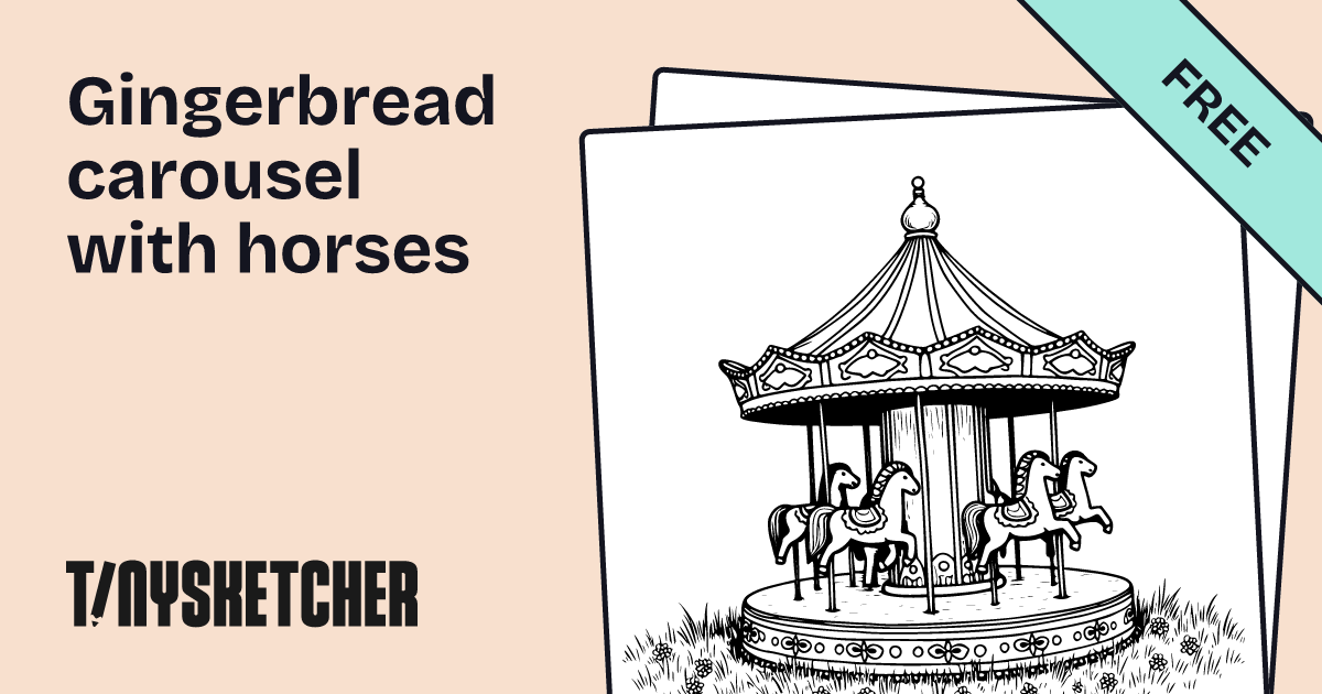 Gingerbread carousel with horses Coloring Page | Free Printables | Tiny ...
