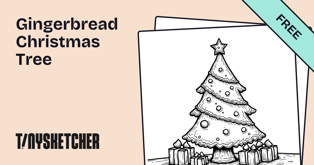 Gingerbread Christmas Tree Coloring Page | Free Printables | Tiny Sketcher