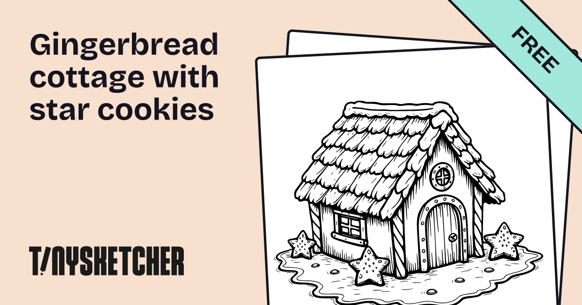 Gingerbread cottage with star cookies Coloring Page | Free Printables ...