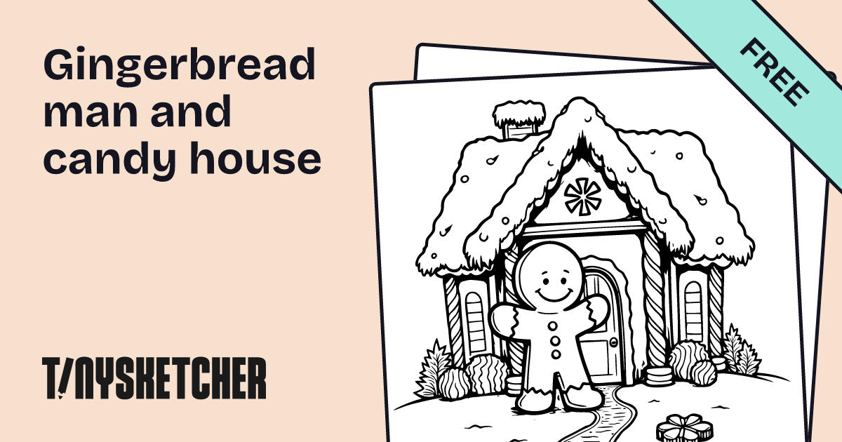Gingerbread man and candy house Coloring Page | Free Printables | Tiny ...