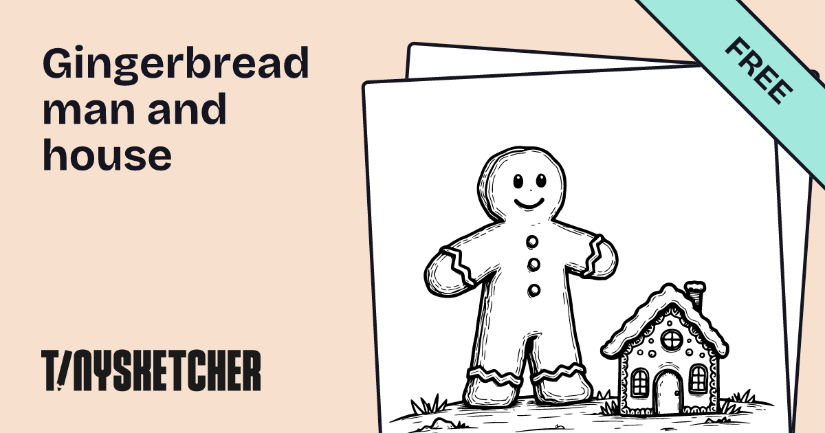 Gingerbread man and house Coloring Page | Free Printables | Tiny Sketcher