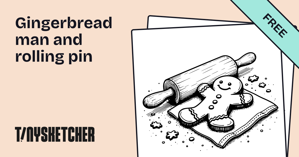Gingerbread man and rolling pin Coloring Page | Free Printables | Tiny ...