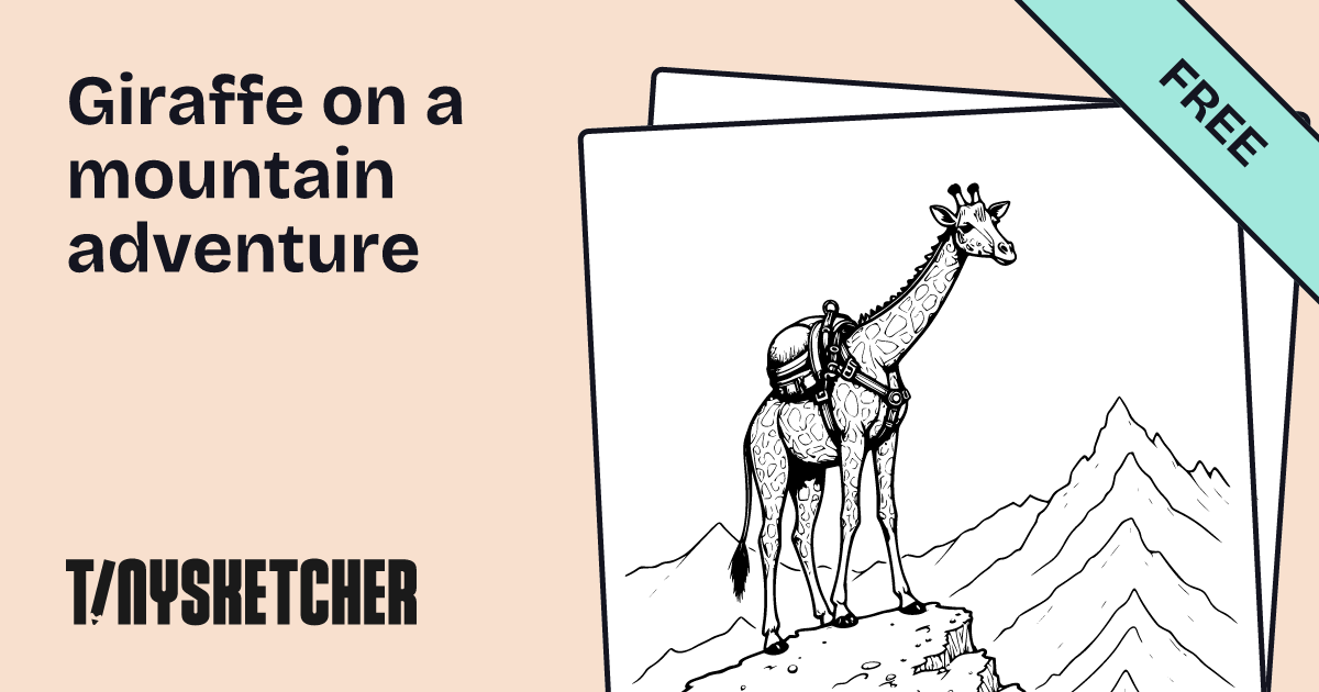 Giraffe on a mountain adventure Coloring Page | Free Printables | Tiny ...