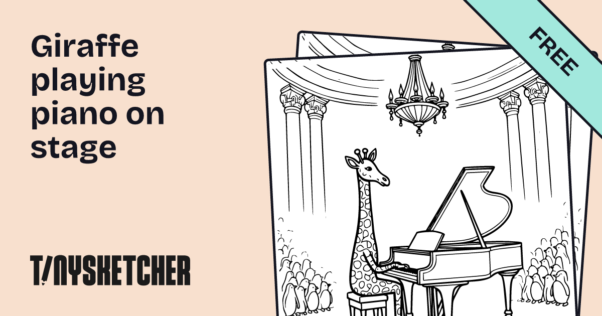 Giraffe playing piano on stage Coloring Page | Free Printables | Tiny ...