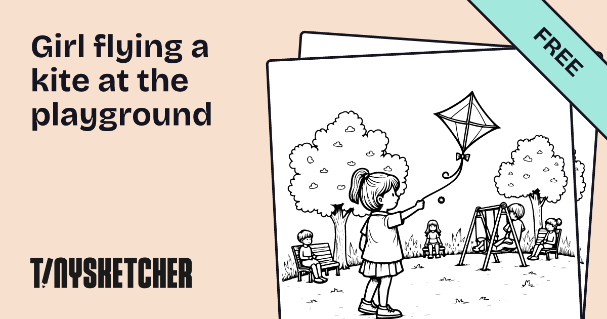 Girl flying a kite at the playground Coloring Page | Free Printables ...