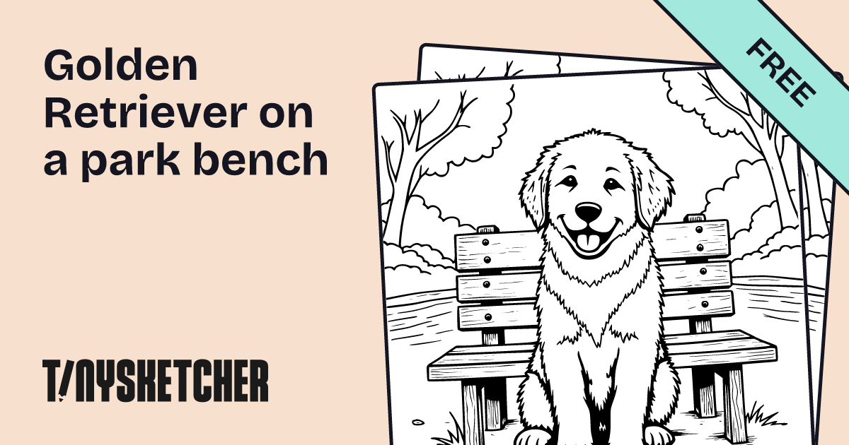 Golden Retriever on a park bench Coloring Page | Free Printables | Tiny ...