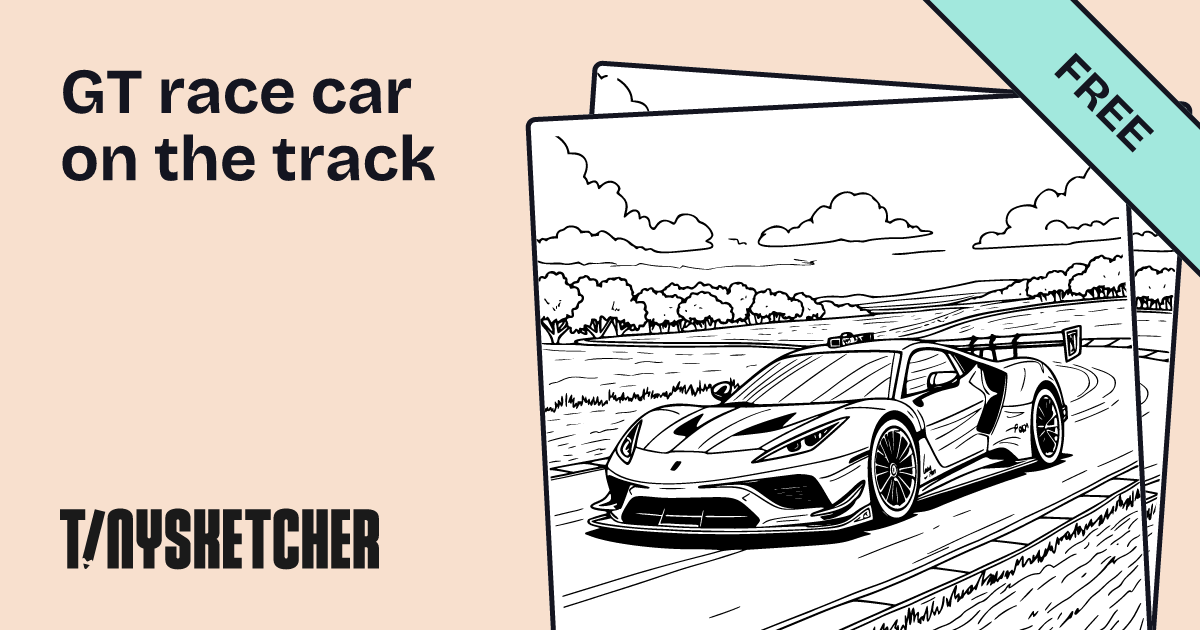 GT race car on the track Coloring Page | Free Printables | Tiny Sketcher