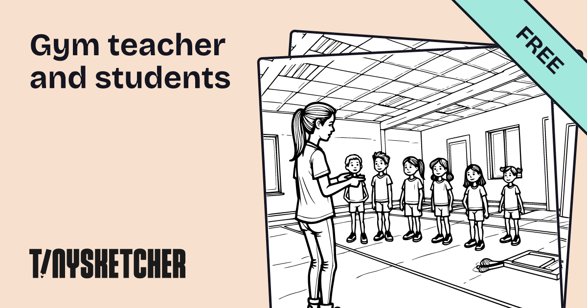 Gym teacher and students Coloring Page | Free Printables | Tiny Sketcher