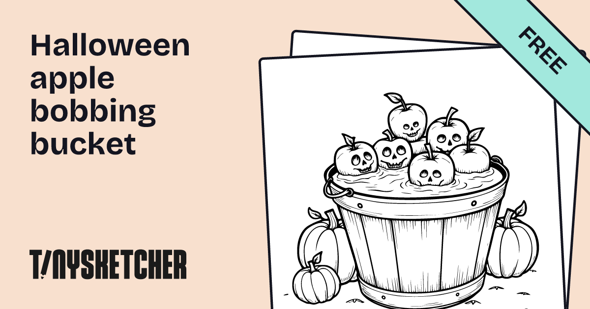 Halloween apple bobbing bucket Coloring Page | Free Printables | Tiny ...