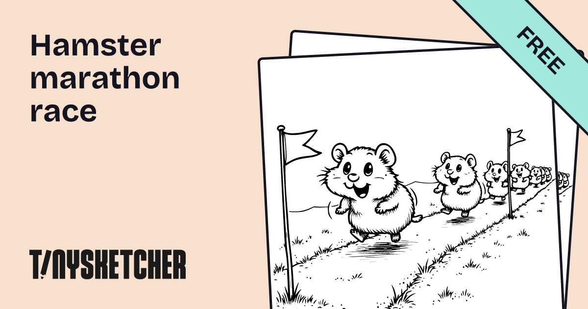 Hamster marathon race Coloring Page | Free Printables | Tiny Sketcher
