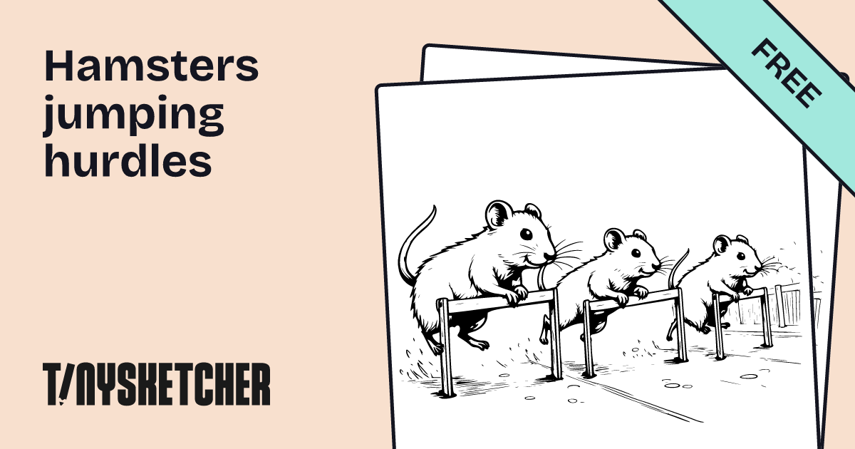 Hamsters jumping hurdles Coloring Page | Free Printables | Tiny Sketcher
