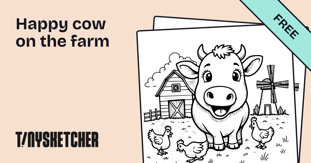 Happy cow on the farm Coloring Page | Free Printables | Tiny Sketcher