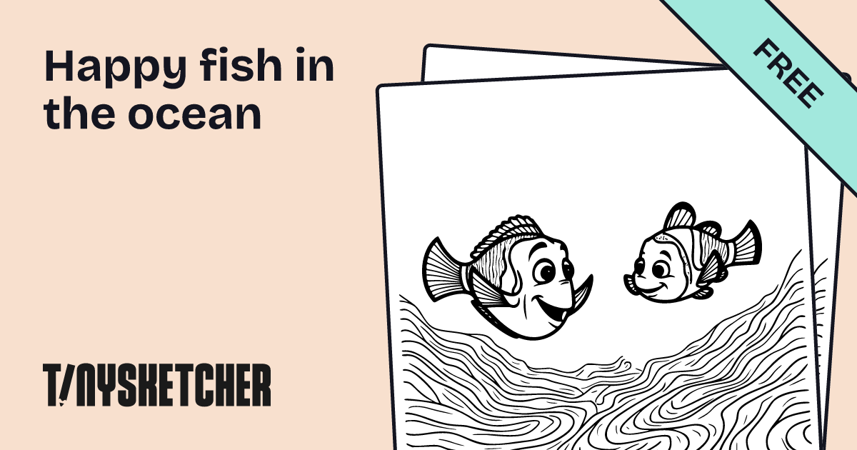 Happy fish in the ocean Coloring Page | Free Printables | Tiny Sketcher