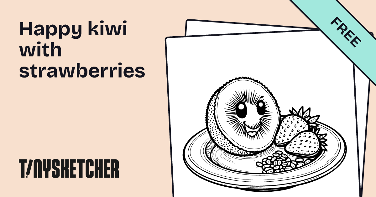 Happy kiwi with strawberries Coloring Page | Free Printables | Tiny ...