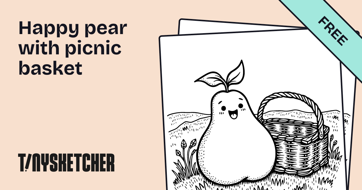 Happy pear with picnic basket Coloring Page | Free Printables | Tiny ...
