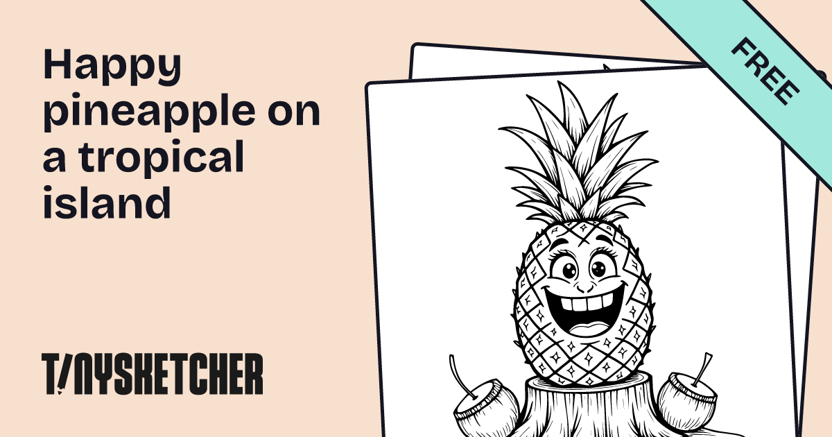 Happy pineapple on a tropical island Coloring Page | Free Printables ...