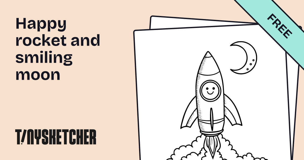 Happy rocket and smiling moon Coloring Page | Free Printables | Tiny ...