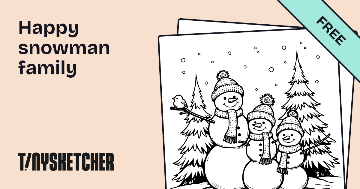 Happy snowman family Coloring Page | Free Printables | Tiny Sketcher