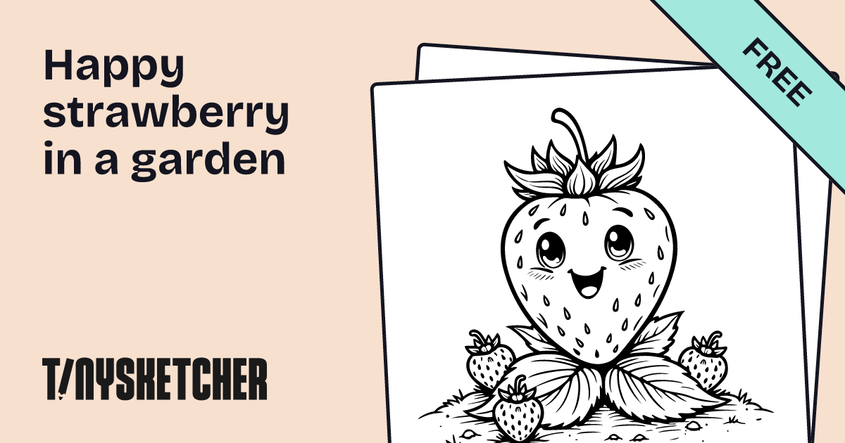 Happy strawberry in a garden Coloring Page | Free Printables | Tiny ...