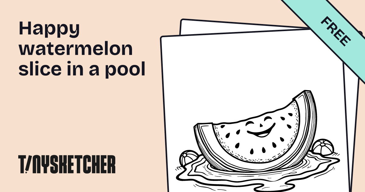 Happy watermelon slice in a pool Coloring Page | Free Printables | Tiny ...
