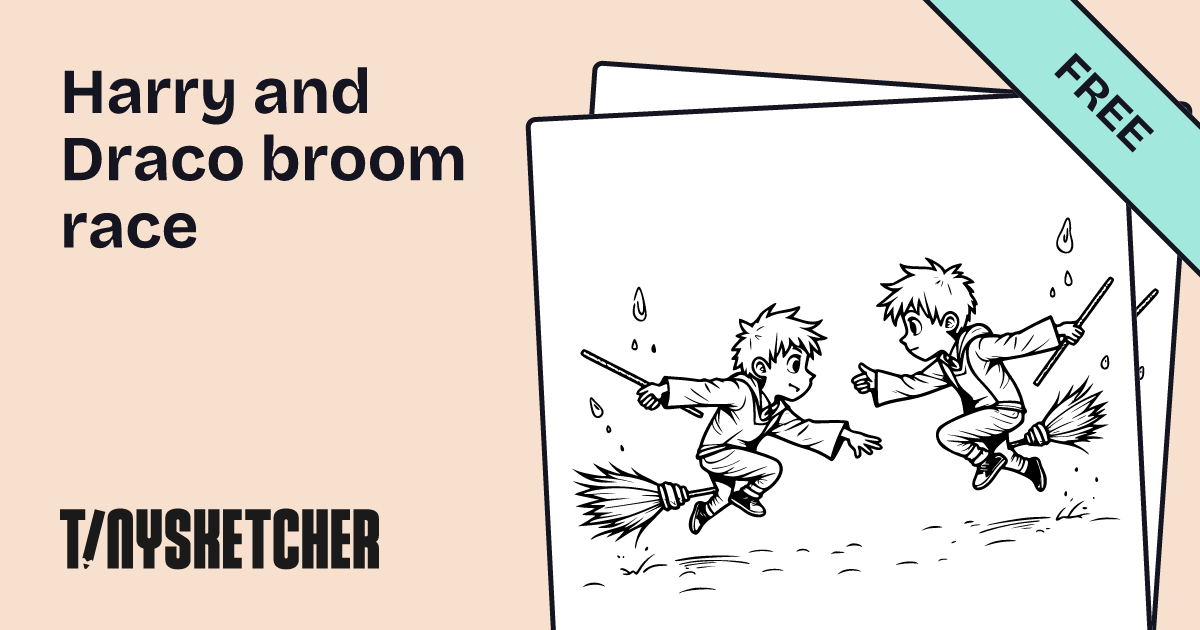 Harry and Draco broom race Coloring Page | Free Printables | Tiny Sketcher
