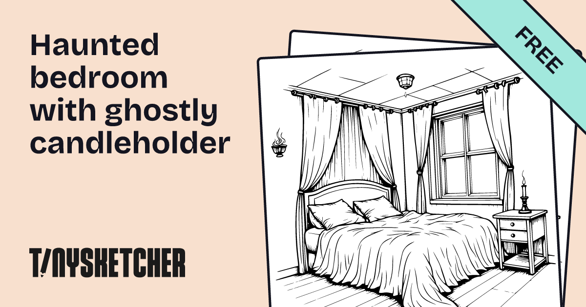 Haunted bedroom with ghostly candleholder Coloring Page | Free ...