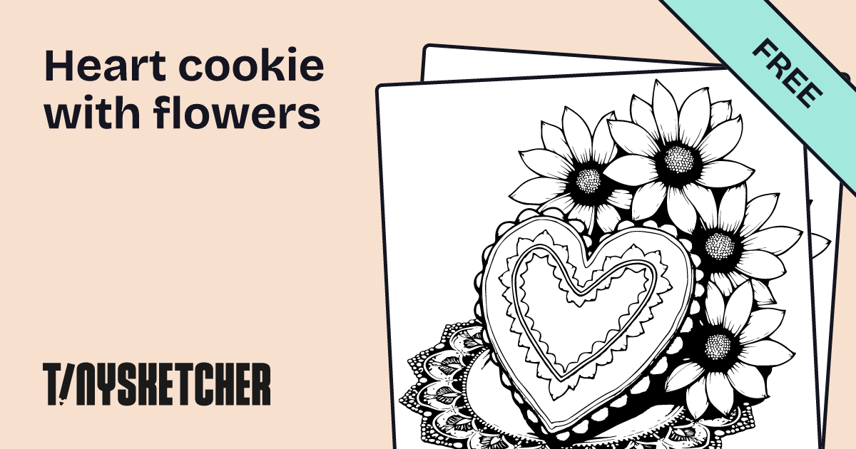 Heart cookie with flowers Coloring Page | Free Printables | Tiny Sketcher