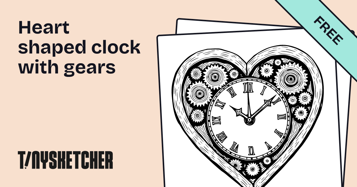 Heart shaped clock with gears Coloring Page | Free Printables | Tiny ...