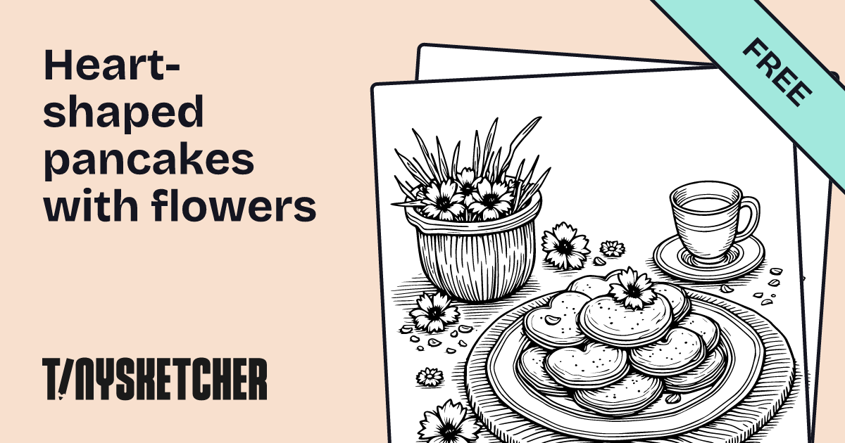 Heart-shaped pancakes with flowers Coloring Page | Free Printables ...
