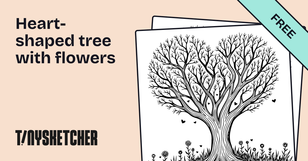 Heart-shaped tree with flowers Coloring Page | Free Printables | Tiny ...