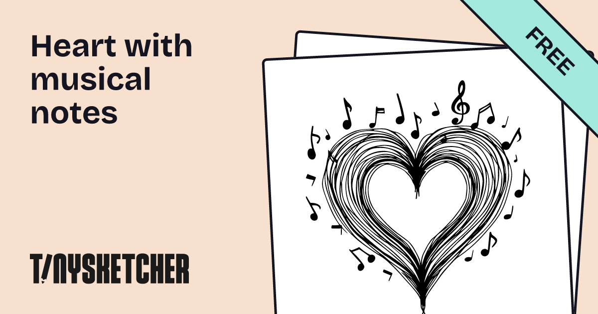 Heart with musical notes Coloring Page | Free Printables | Tiny Sketcher